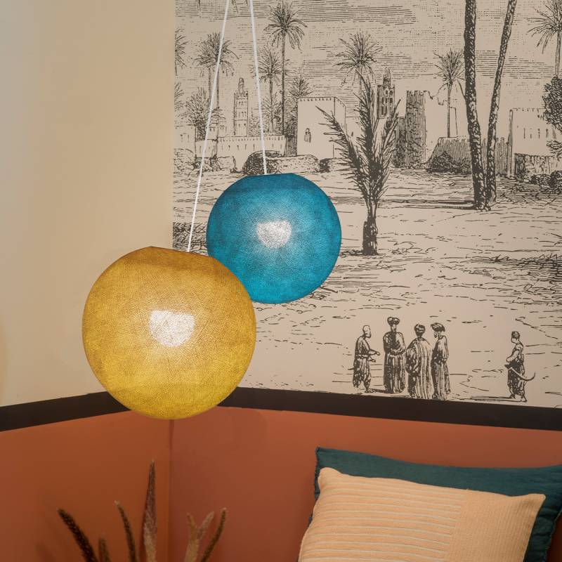 Luminaria doble globos azul eléctrico - camello